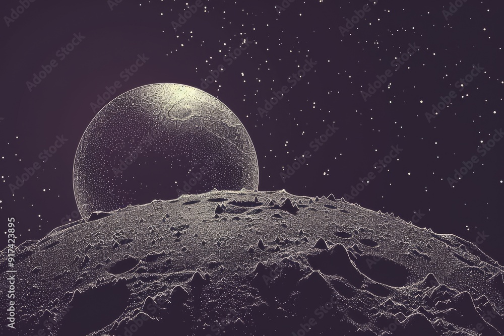 Stylized vintage 3D animation background with mountains, sun and ...