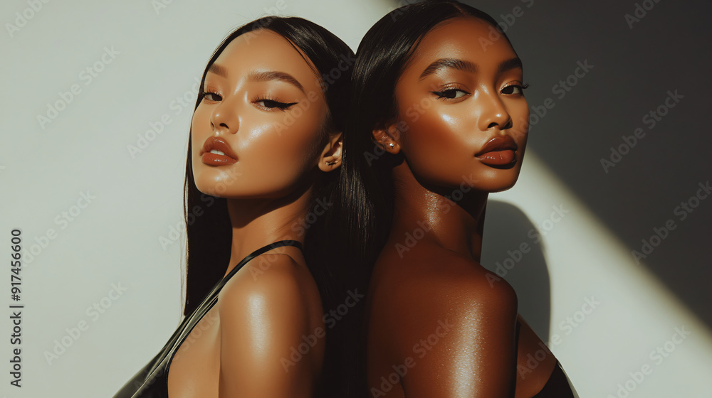 Two Professional Beautiful Female Black Models Back To Back Confident 5923