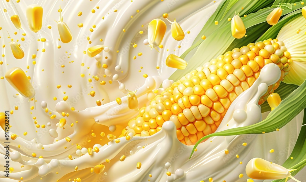 Corn food wallpaper with splash of milk on plain color background of ...