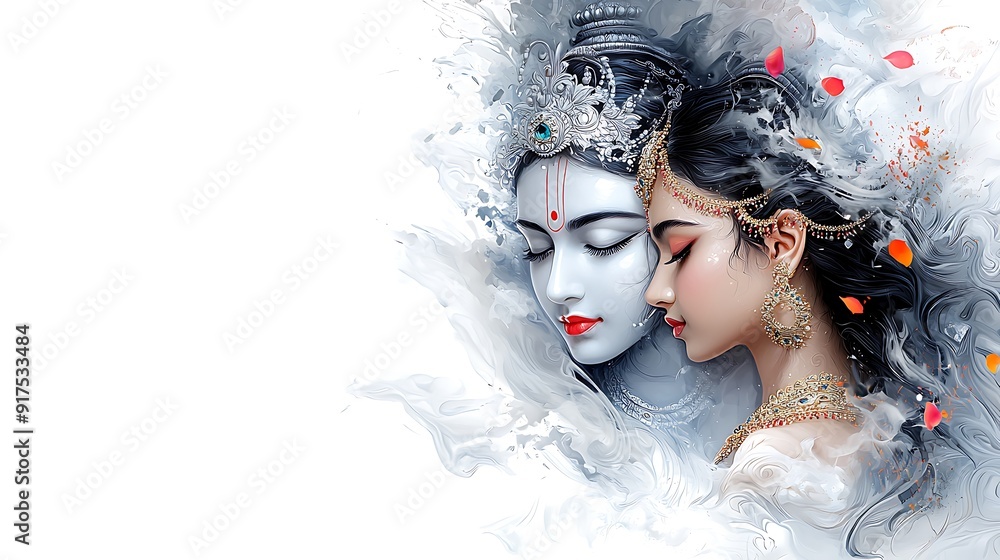 Divine representation of Lord Krishna with his consort Radha, their ...