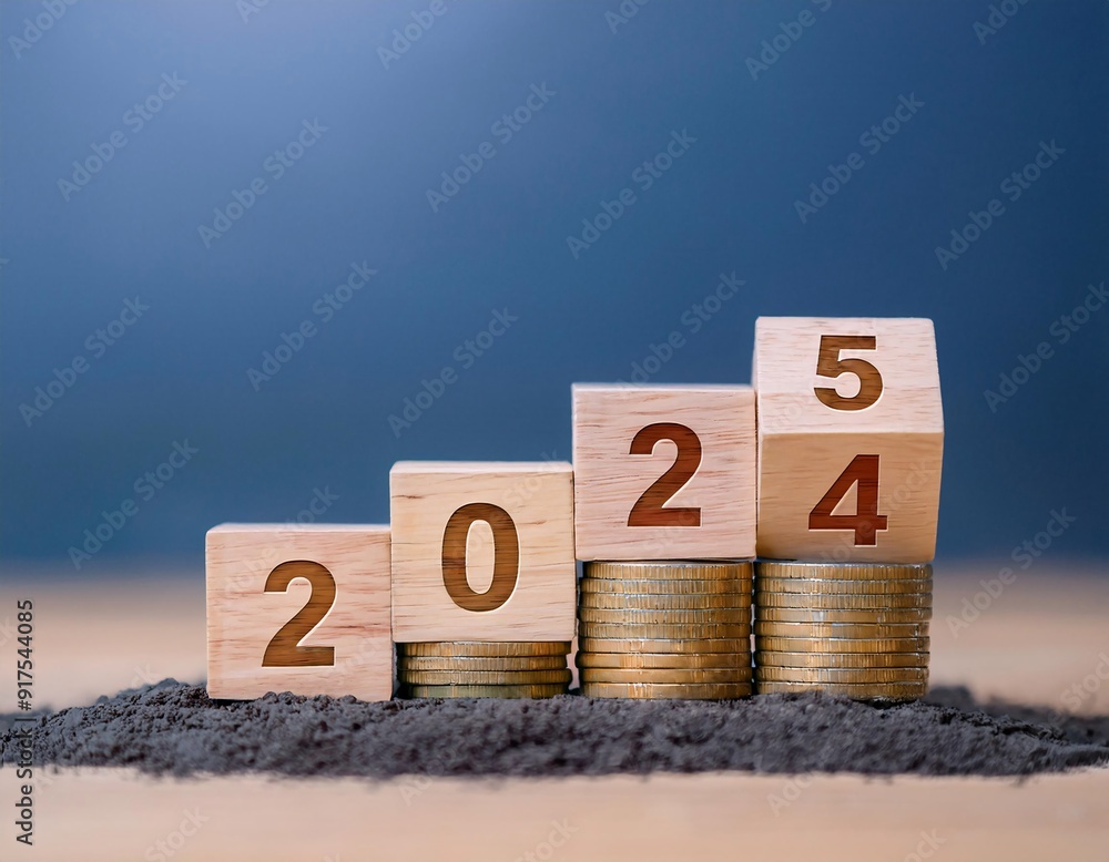 business growth in 2025 using wooden blocks. The wooden block shows the ...