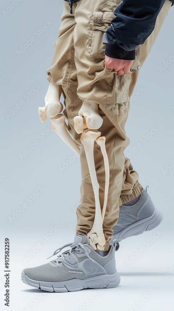 Unique fusion of human anatomy and fashion, showcasing a skeletal leg ...