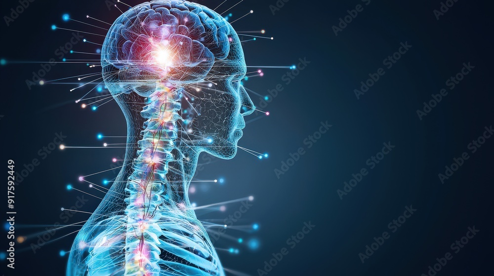 Educational diagram of the human nervous system with labeled nerves and ...