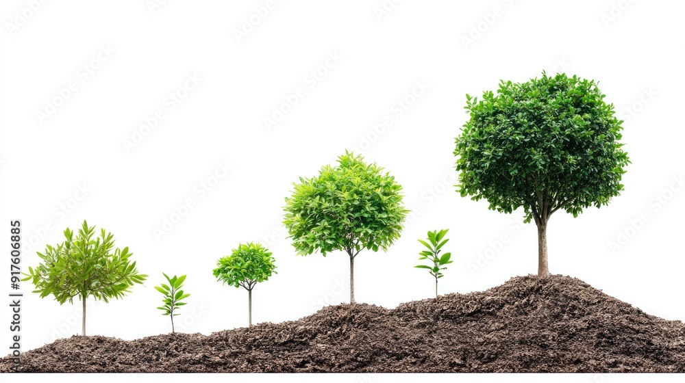 Growth stages of a tree, illustrated from seedling to fully grown tree ...