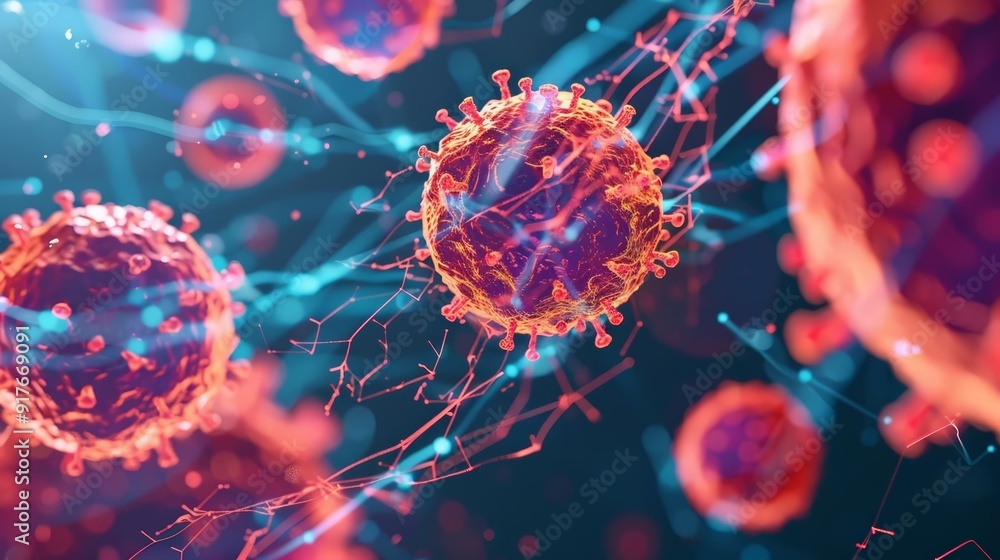 Prokaryotic cells in a dynamic spread pattern on a digital screen, with ...
