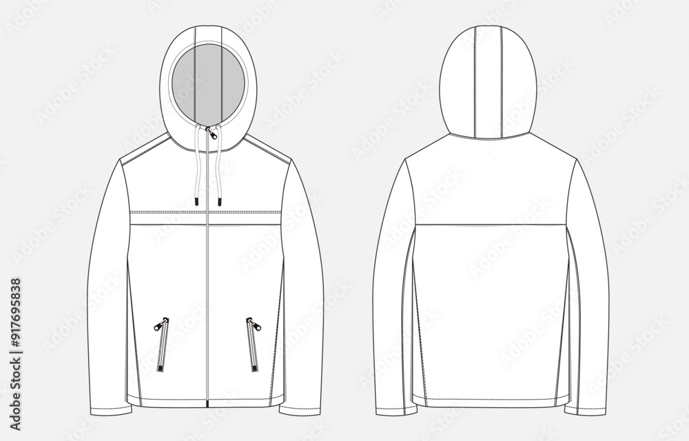 Long sleeve hoodie technical drawing fashion flat sketch vector ...