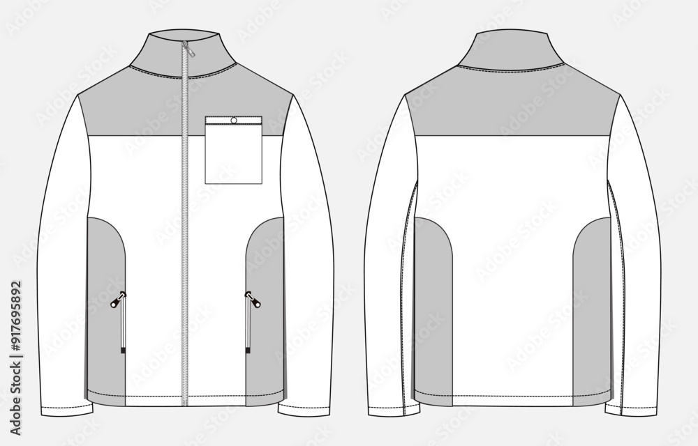 Long sleeve jacket technical drawing fashion flat sketch vector ...