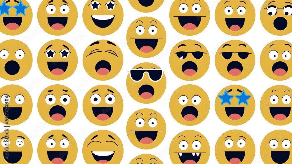 collection of emoticons flat icons. Icons with emoji outline. Cartoon ...
