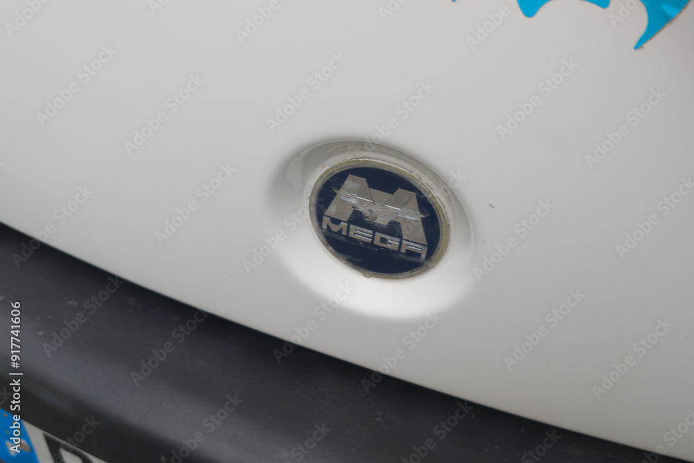 mega micro car brand text car and sign logo of french ev electric car ...