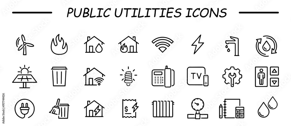 Vektor Public utilities icons. Gas, electricity, water, heating. Public ...
