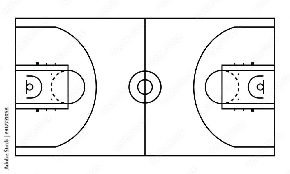 basketball court. outline basketball playground top view with ...