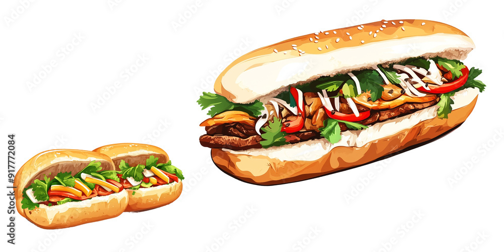 Banh Mi cartoon vector illustration clipart white background Stock ...