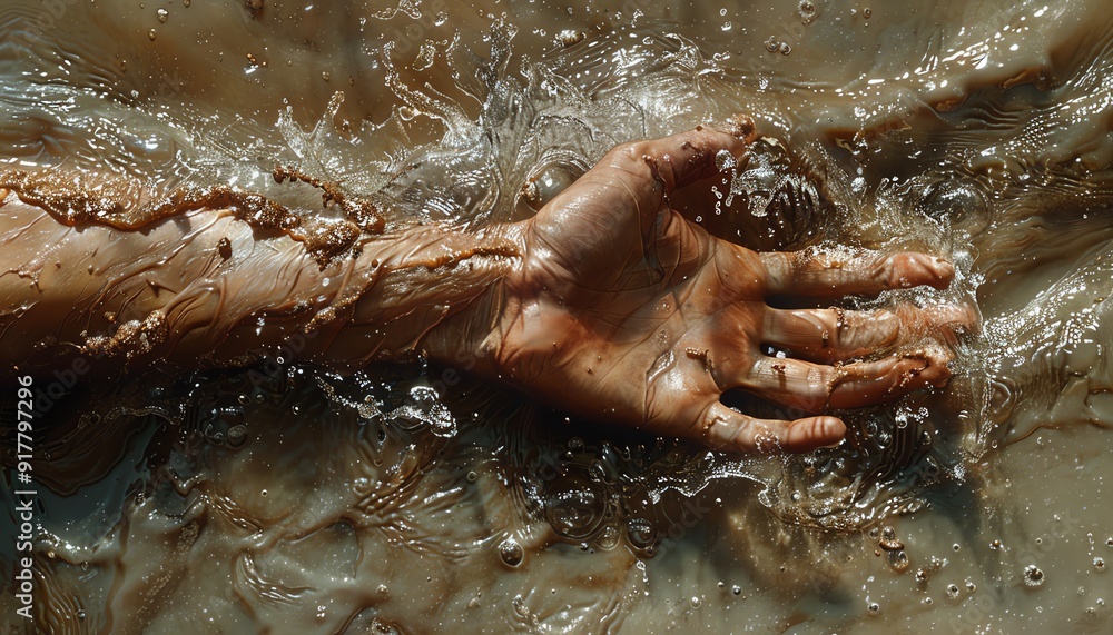 Photorealistic image of a human arm sinking into quicksand, high detail ...