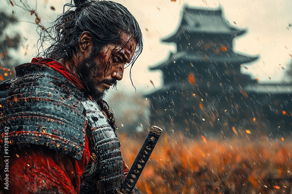 Sentinel of the Misty Citadel : A Samurai's Vigil - Generative AI Stock ...