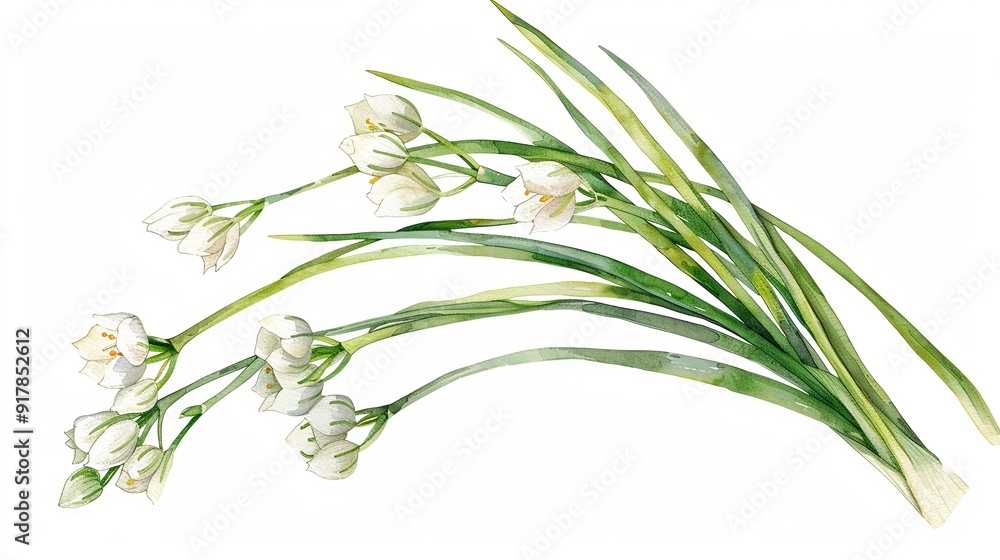 Nira (garlic chives) clipart,Clipart, watercolor illustration, Perfect ...
