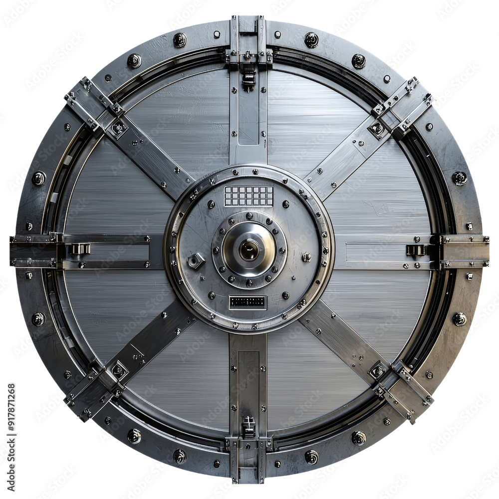 Circular metal vault door with intricate mechanical details and bolts ...