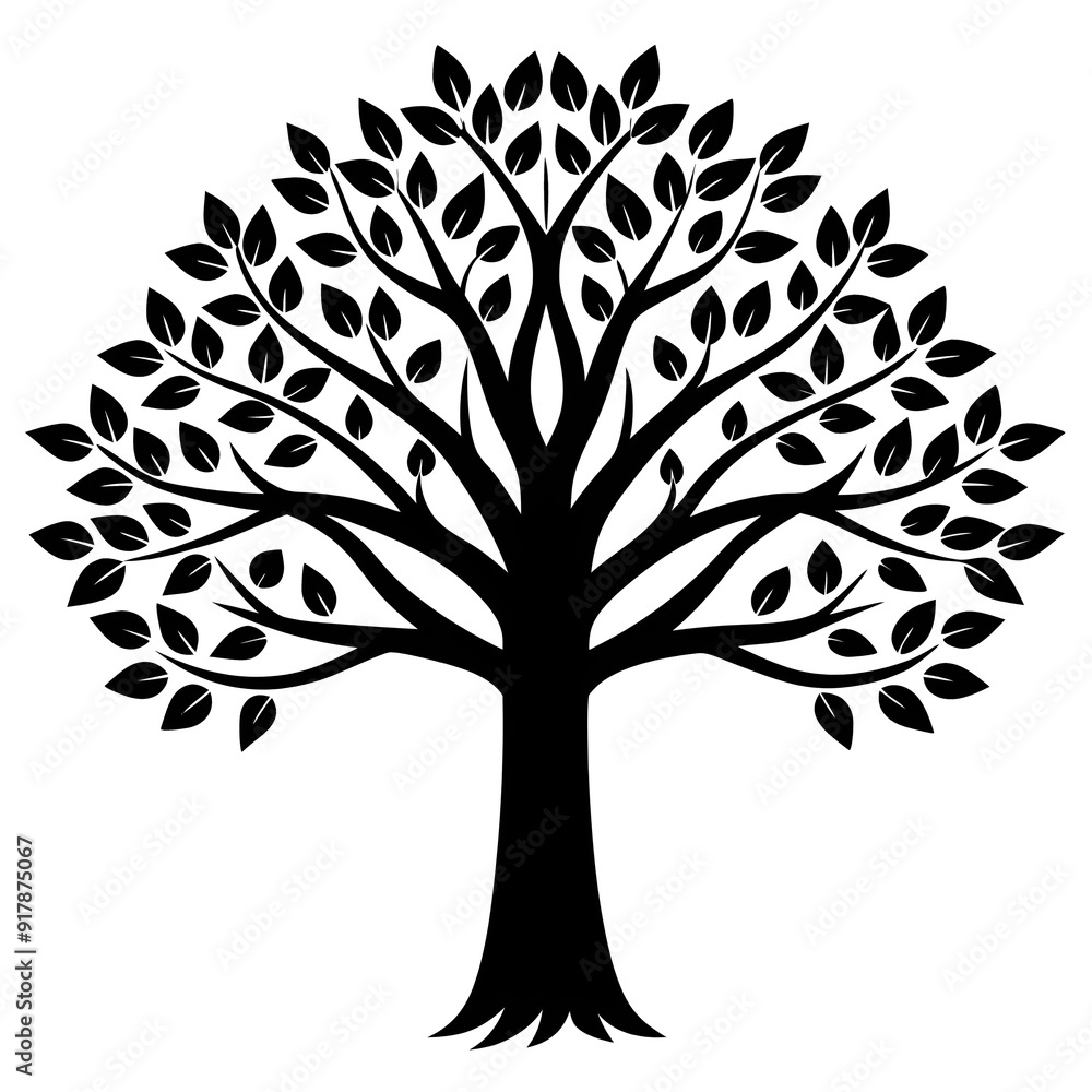Tree Silhouette, Black and White, Vector Illustration, Nature Art ...