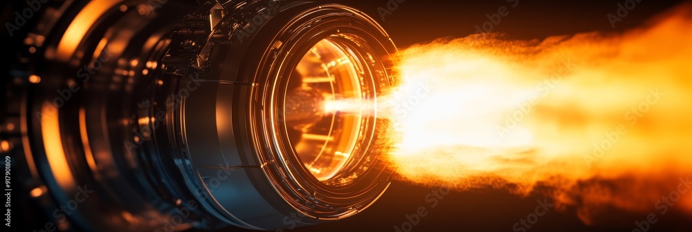 Иллюстрация Futuristic Jet Engine with Blazing Fire - A close-up of a ...