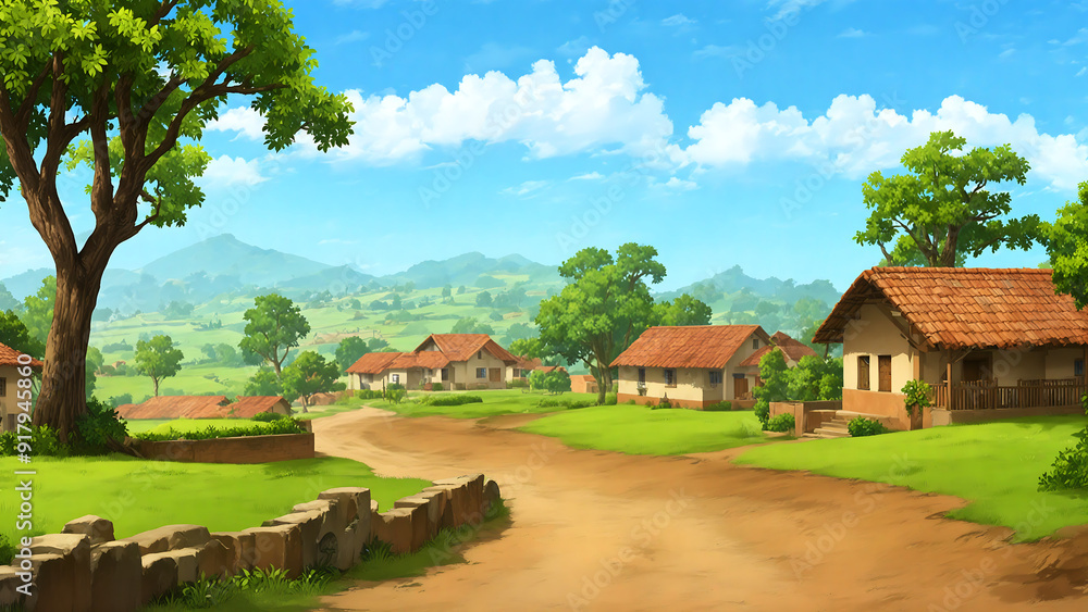 Beautiful rural village house, Indian village background for cartoon ...