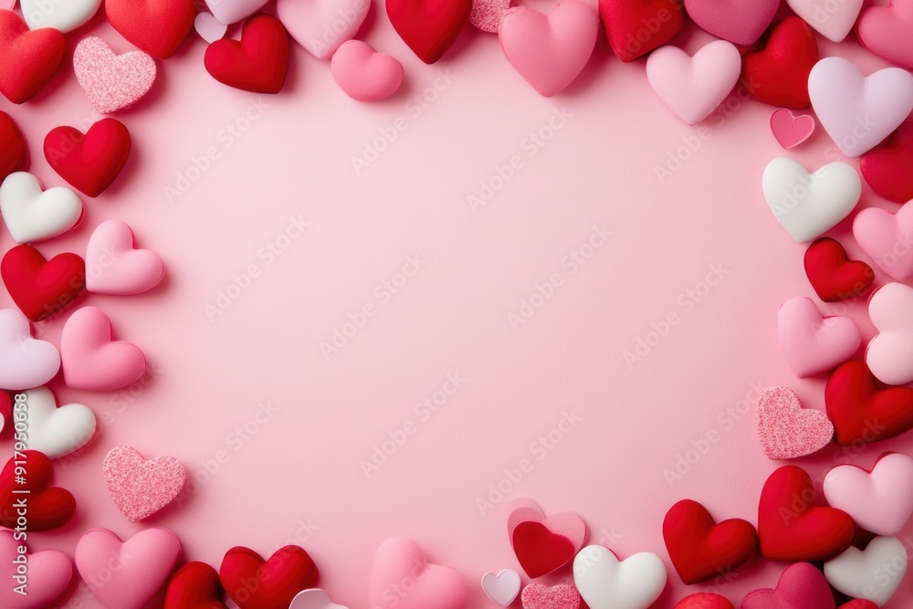 Romantic heart candies border on pink backdrop for valentine's day ...