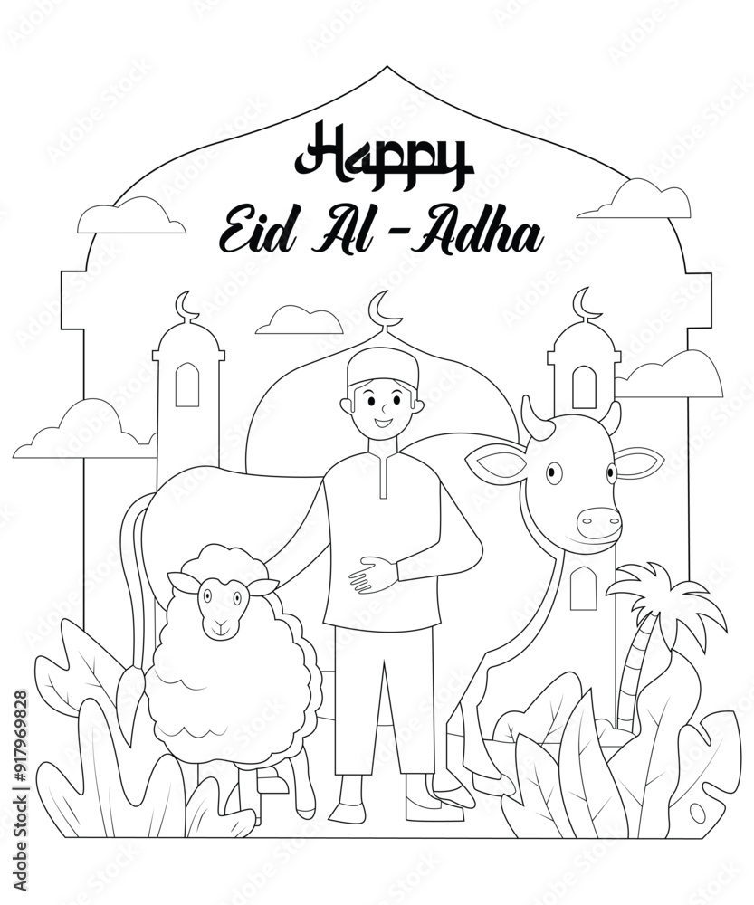 Стоковое векторное изображение «Eid al-Adha Mubarak .Fanny Eid Coloring ...
