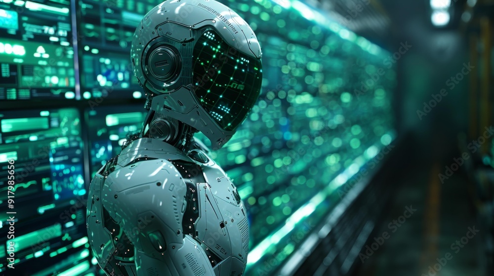 Advanced humanoid robot in a control center - generative ai Stock Photo ...