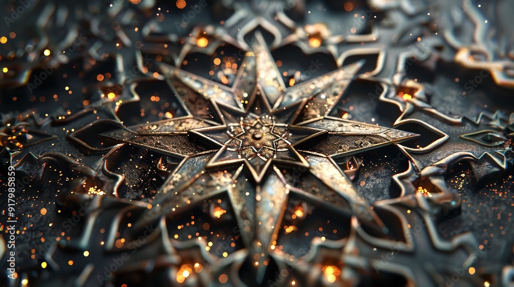 Islamic gold Star ornament vector on a geometric 3d shape background ...