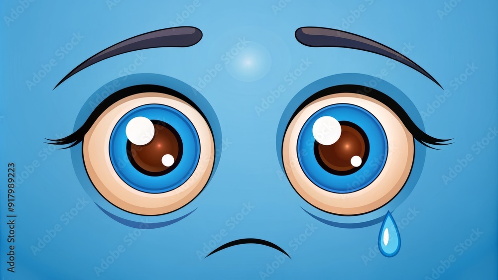 A sorrowful cartoon face with downturned eyebrows and large, shining ...