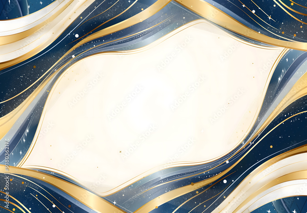 Blue and gold border frame with white background vector presentation ...