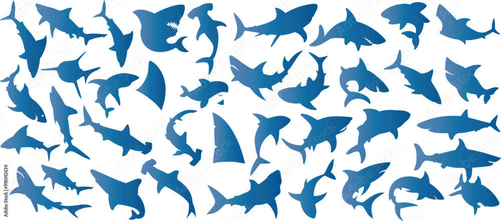 Shark vector silhouettes in various shapes and sizes, Perfect shark ...