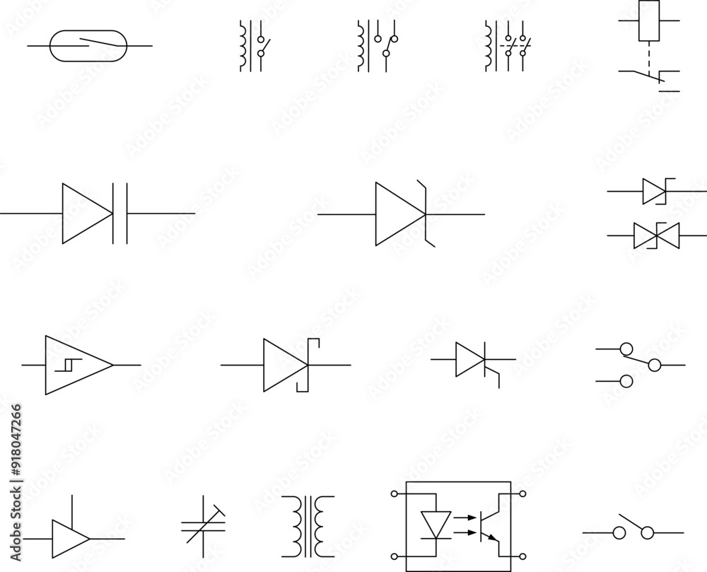 Electronic circuit symbols. Graphic symbols for electrical components in schematic circuit ...