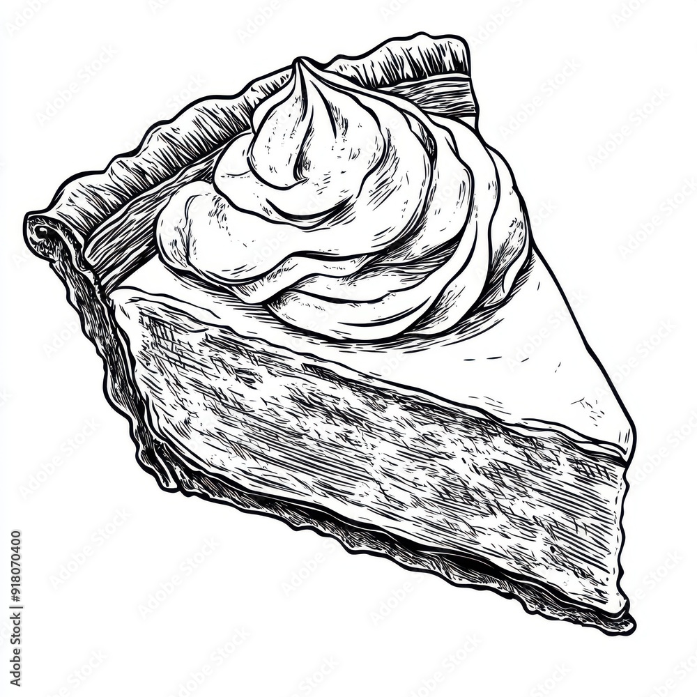 Black and white Vintage engraved art of a slice of pumpkin pie with ...