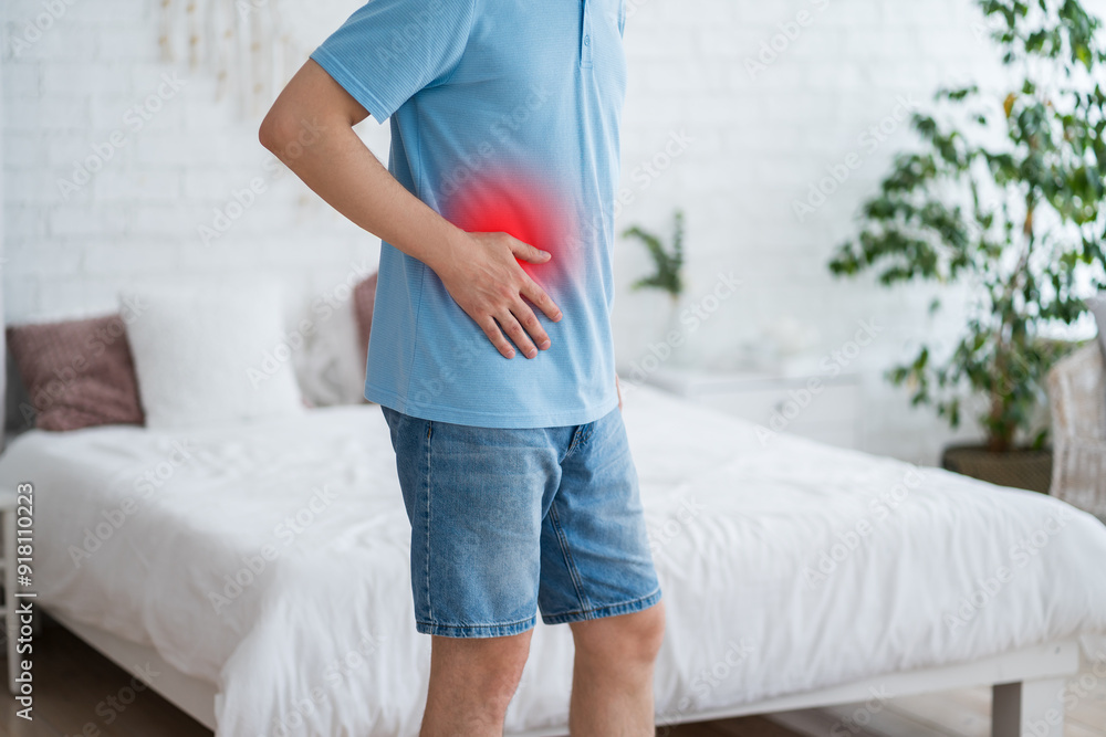 Inflammation of appendicitis, stomach ulcer, bloating, man with ...