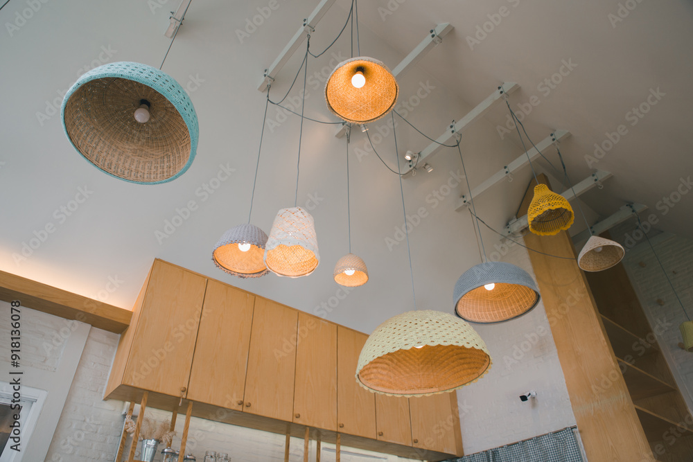 Elegant pendant lights with diverse textures illuminate the modern ...