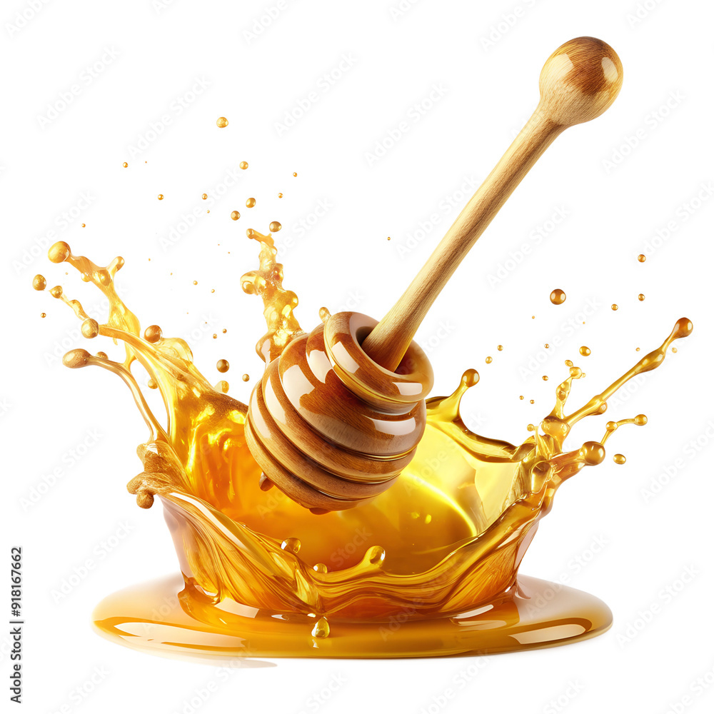 Honey Splash on White Background with Golden Liquid Dripping Effect ...