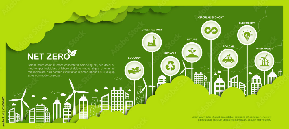 Net zero and carbon neutral vector illustration. Concept net zero greenhouse gas and emissions ...
