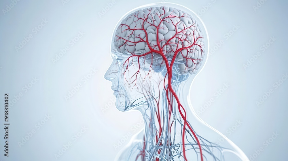 Stylized human vessel system with highlighted blockages, depicting the ...