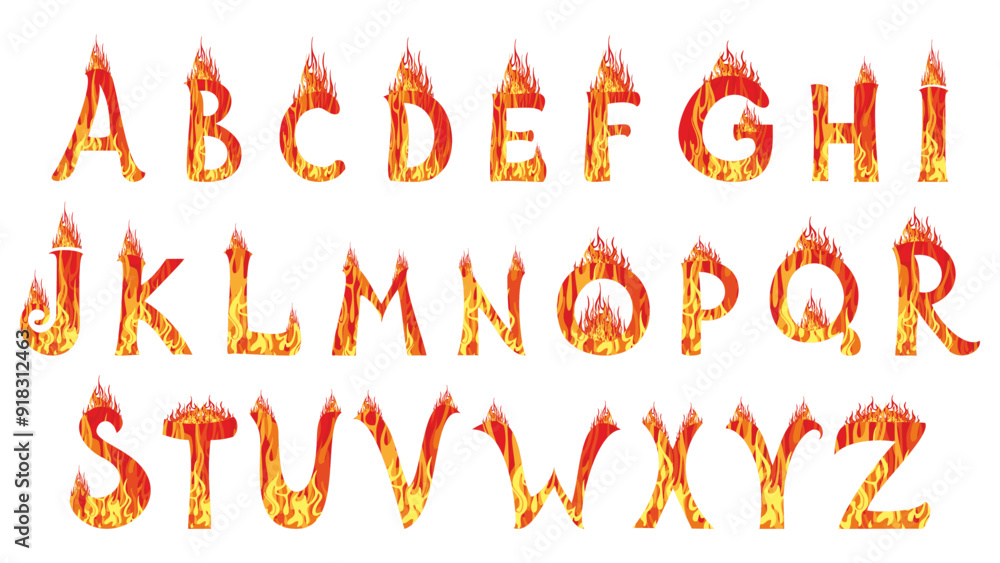 ABC Fire letters isolated on white background. Alphabet illustration in ...