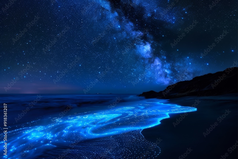 Bioluminescent plankton.Glowing plankton.Glowing beach.A stunning photo ...
