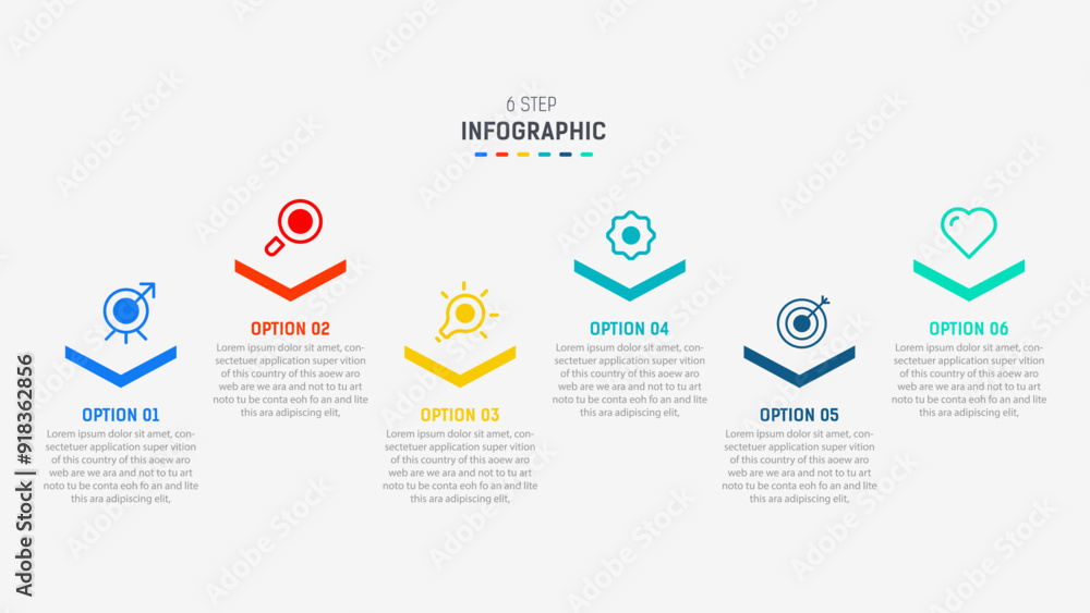 Business infographics design for Six Step, option, parts or process. Infographic 6 element ...