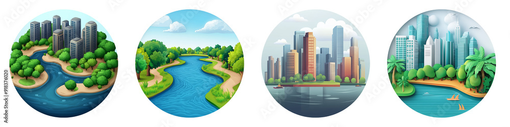 Riverfront clipart collection, symbol, logos, icons isolated on ...