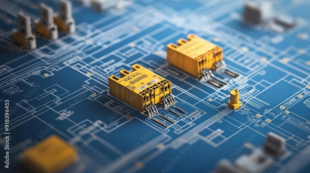 Blueprint of an electrical distribution board, circuit layout and ...
