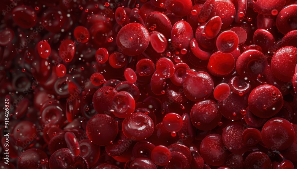 Close-up view of red blood cells with a dynamic background showcasing ...