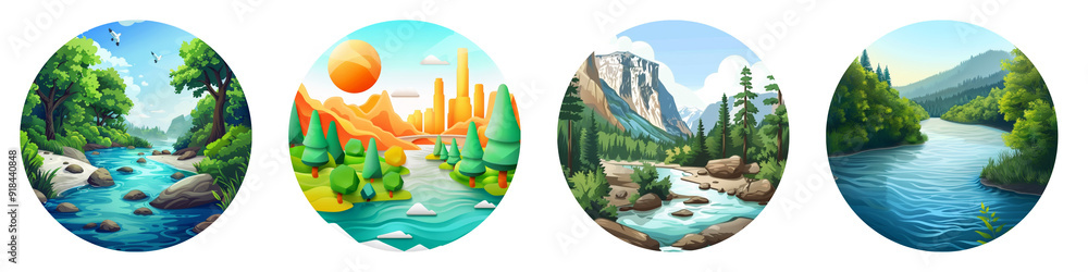 Riverside clipart collection, symbol, logos, icons isolated on ...