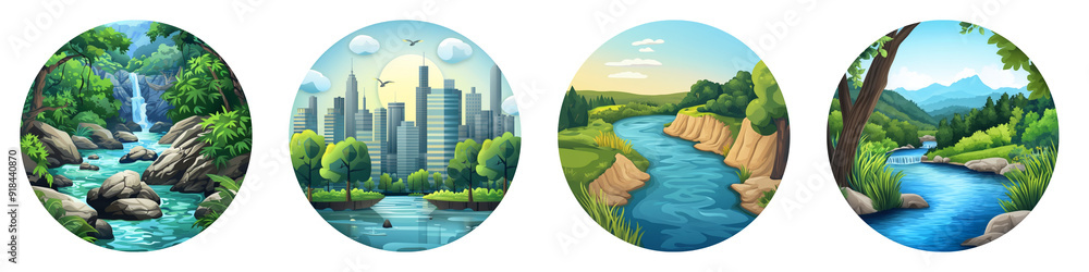 Riverside clipart collection, symbol, logos, icons isolated on ...