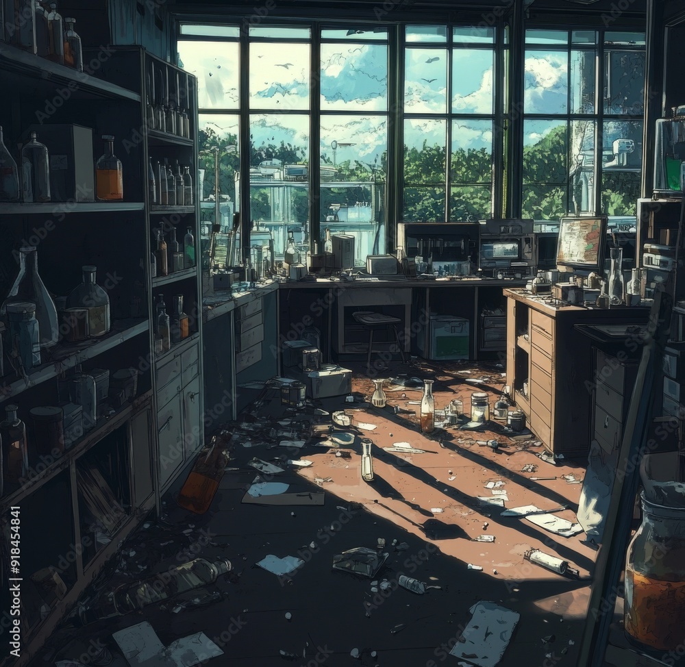 Abandoned Laboratory with Scattered Test Tubes and Equipment on the ...