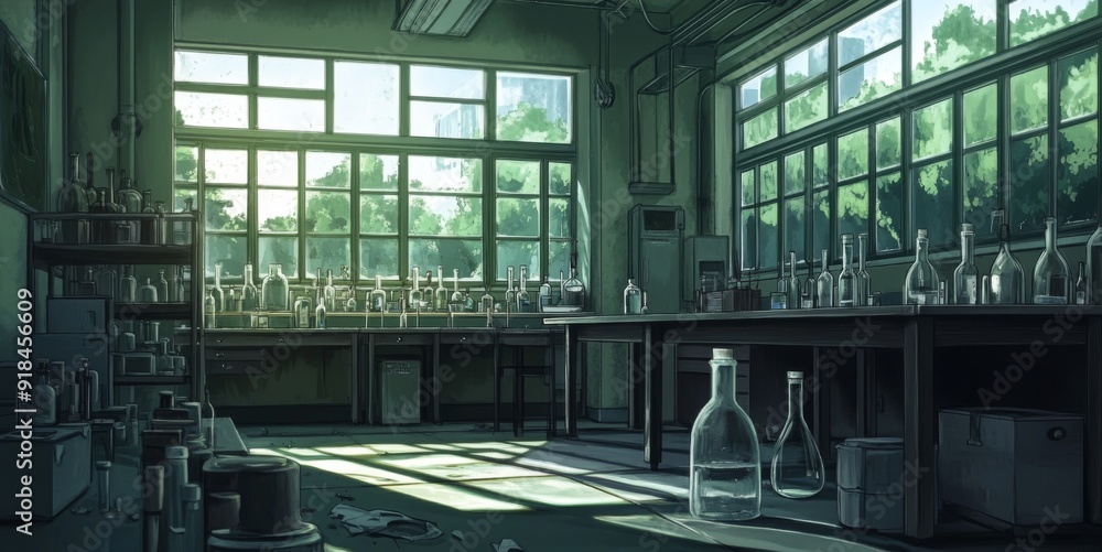 Abandoned Laboratory with Scattered Test Tubes and Equipment on the ...