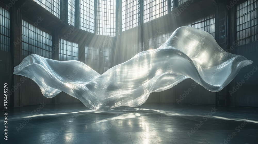 An abstract art installation featuring flowing mercury cascading in an ...