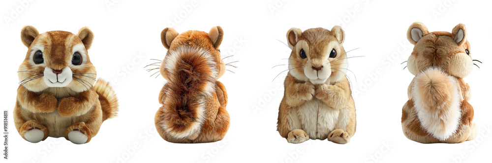 Set of cute chipmunk toy, soft toy front and back view isolated on a ...