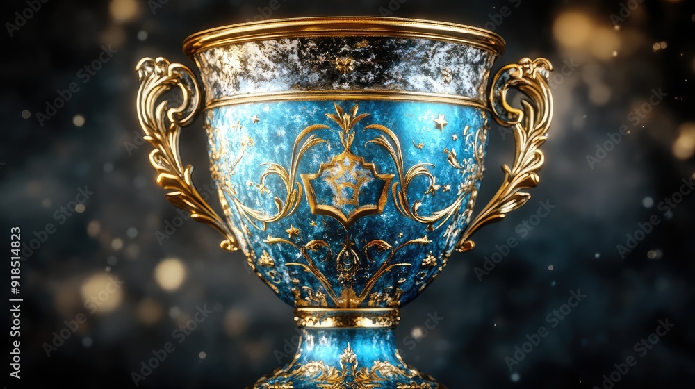 Winner trophy, blue gold champion trophy. Ai generation Stock Photo ...